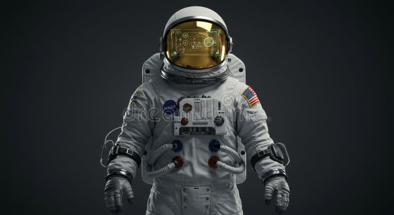 Astronaut in Classic Space Suit with Reflective Visor and Control Panel ...