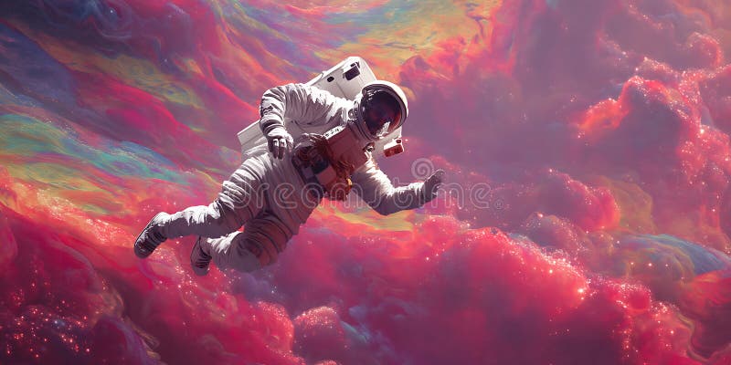 Astronaut in Colorful Nebula Space Exploration Art Stock Illustration ...