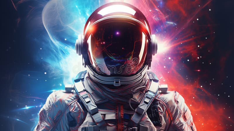 Astronaut in Colorful Space with Helmet Reflecting Vibrant Colors Stock ...