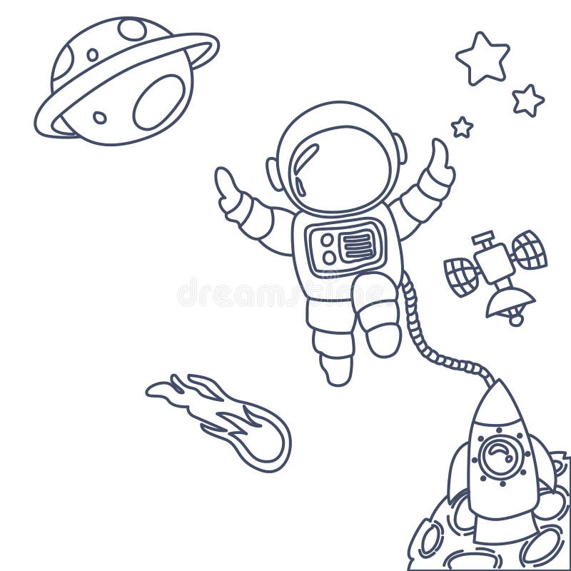 Astronaut Coloring Book Line Art Design Vector Illustration. Space ...