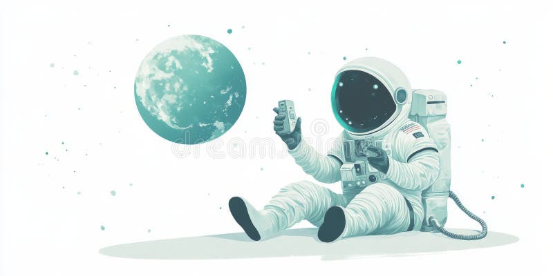 Astronaut Communicating with Earth Using Space Radio in Illustration ...