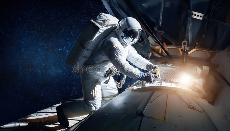 Astronaut Performs Maintenance Tasks on the Exterior of a Spacecraft in ...