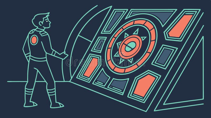 Astronaut at Control Panel in Spaceship. SciFi Tech. Vector Design ...