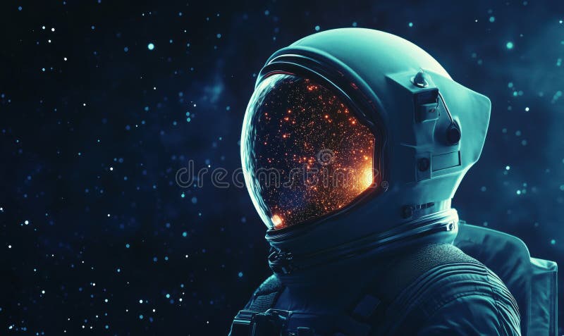 Astronaut Cosmic Reflection Helmet Against Starry Space Background ...
