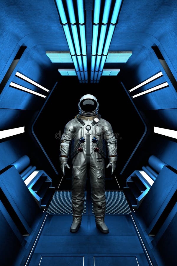 Astronaut Cosmonaut Goes into Outer Space Along the Corridor. Space ... Astronaut Cosmonaut Goes into Outer Space Along the Corridor. Space ...