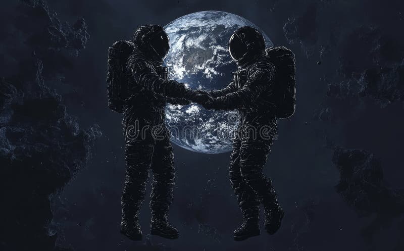 Astronaut Couple in Deep Space. Science Fiction Art, 5K Resolution ...
