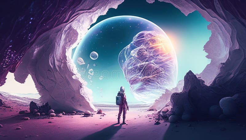 Astronaut on Crystal Planet Digital Art Illustration, Generative AI ...