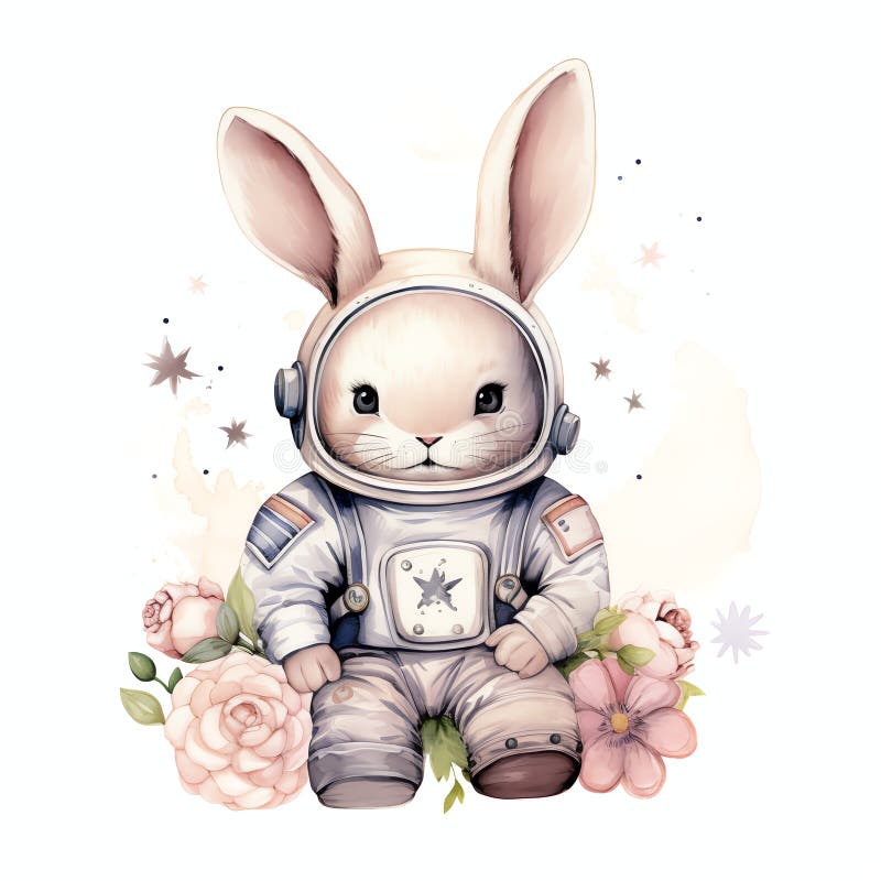 Astronaut Cute Bunny Blue Cute Bunny Watercolor Stock Illustration ...