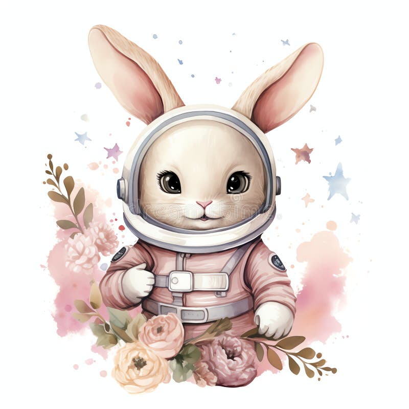 Astronaut Cute Bunny Blue Cute Bunny Watercolor Stock Illustration ...