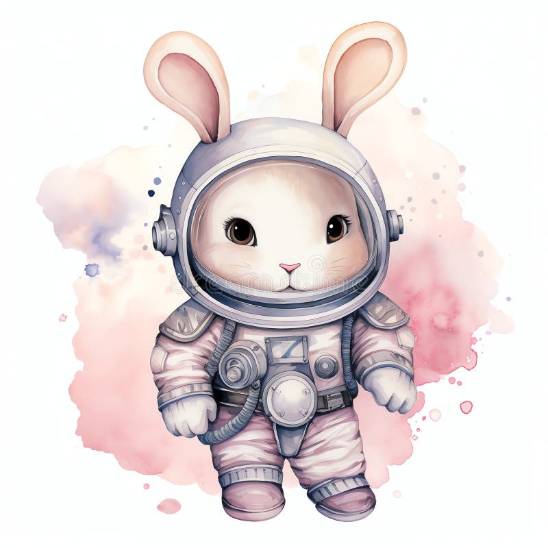 Astronaut Cute Bunny Blue Cute Bunny Watercolor Stock Illustration ...
