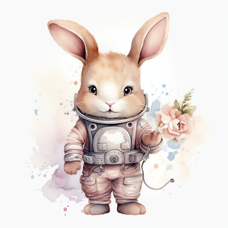 Astronaut Cute Bunny Blue Cute Bunny Watercolor Stock Illustration ...