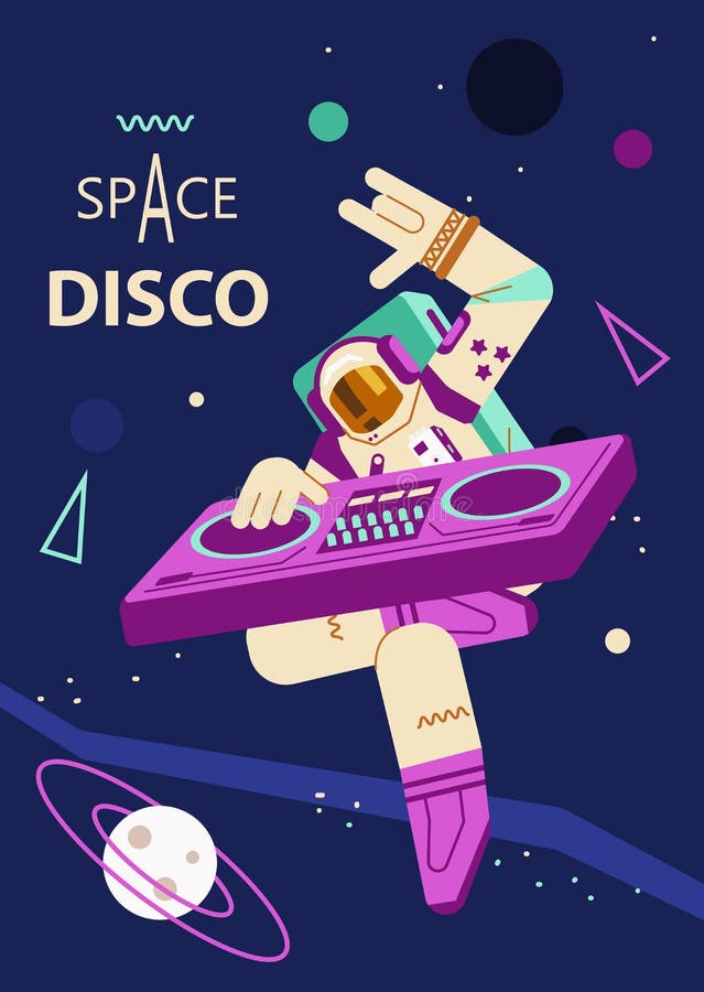 Astronaut Dance And Play Music On Dj Mixing Console On Disco Party In