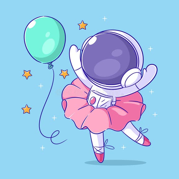 Astronaut is Dancing Happily with a Balloon Stock Illustration ...