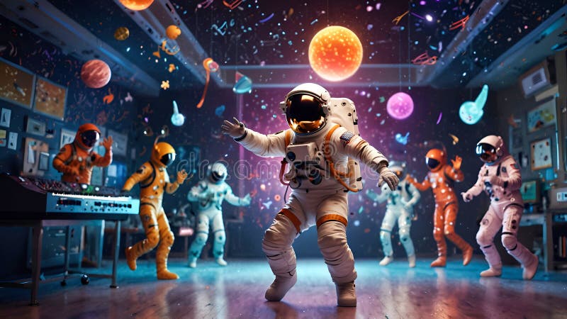 Astronaut Dancing with Other Space Creatures in a Zero-gravity Dance ...