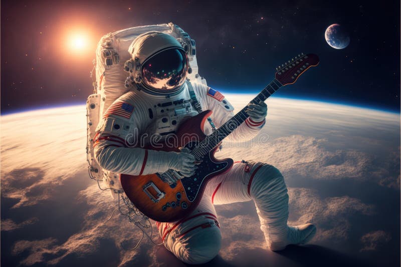 Astronaut in Dee P Space Playing Guitar, Generated Ai Stock ...