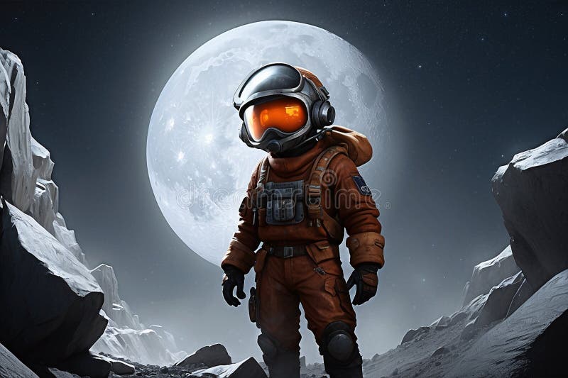 Astronaut in the Deep Space. Full Moon. AI Generated Stock Illustration ...