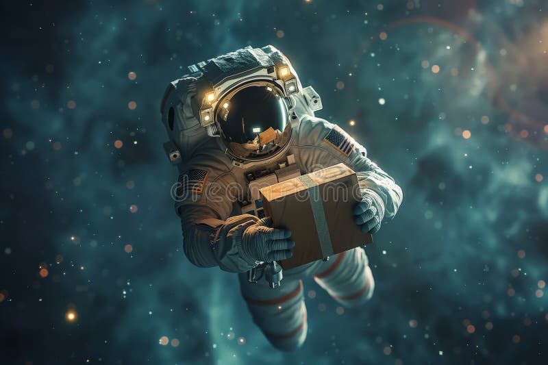 An Astronaut Delivering a Package in the Middle of Space Stock ...