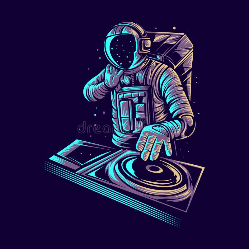 DJ Astronaut, Disc Jockey Spaceman Holding Microphone and Playing Music ...