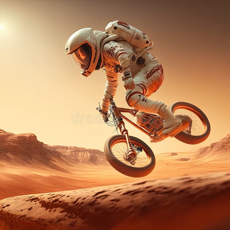 Astronaut Doing Bmx Cycle Stunt in Mars. Generative AI Stock ...