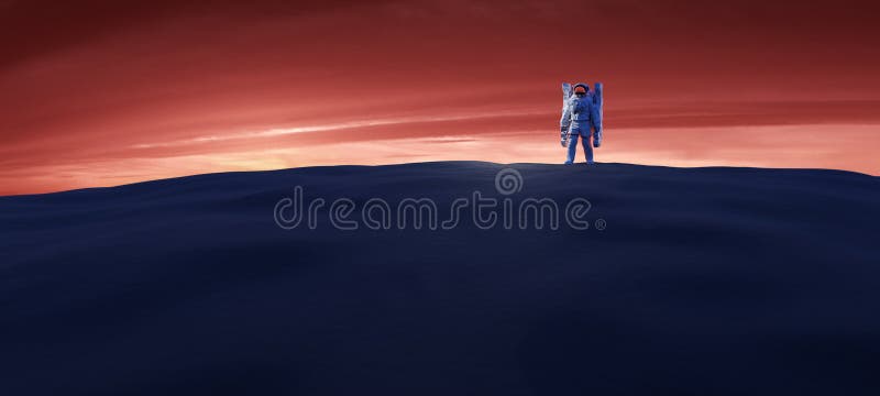 Astronaut Doing Space Walk and Explore a Distant Planet Such As Mars ...