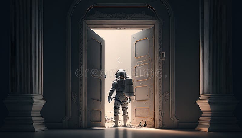 Astronaut on Door Digital Art Illustration, Generative AI Stock ...