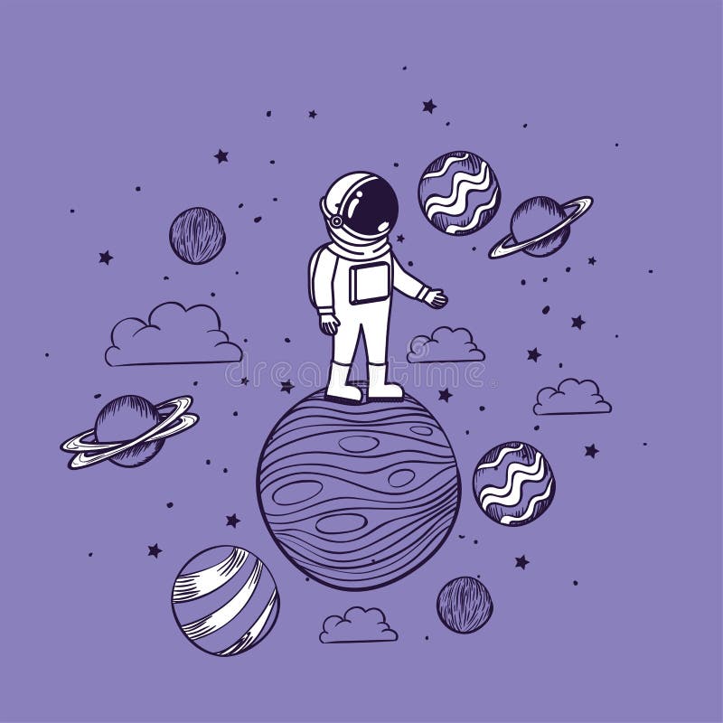 Astronaut Draw with Planets Design Stock Vector - Illustration of space ...