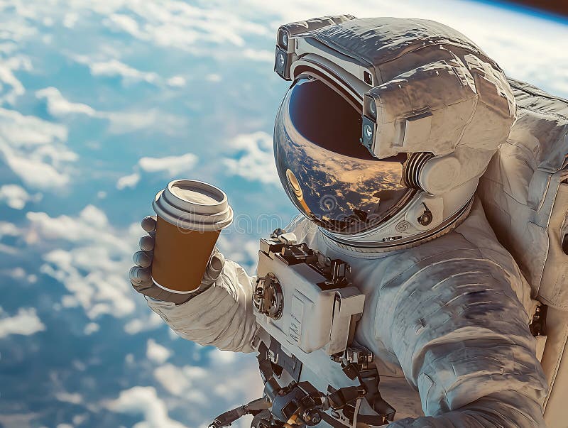 Astronaut Drinking Coffee in Space, Earth View Stock Photo - Image of ...