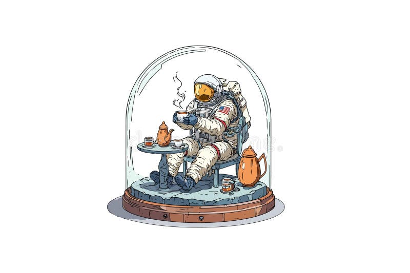 Astronaut Drinking Tea Inside a Glass Dome on the Moon Isolated Stock Vector - Illustration of ...