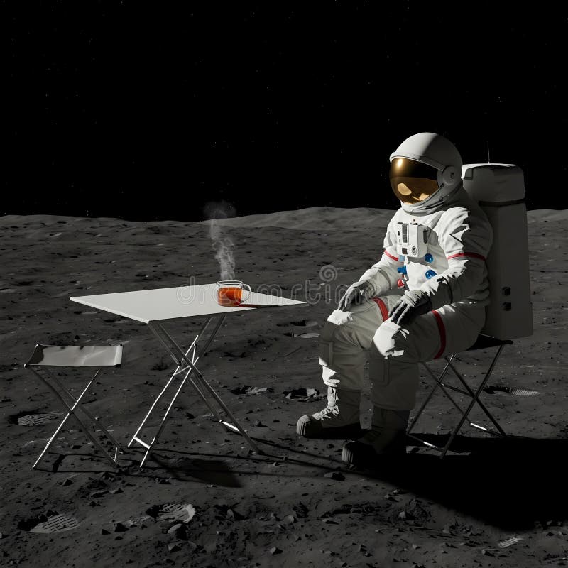 The Astronaut is Drinking Tea on the Moon. Stock Illustration ...