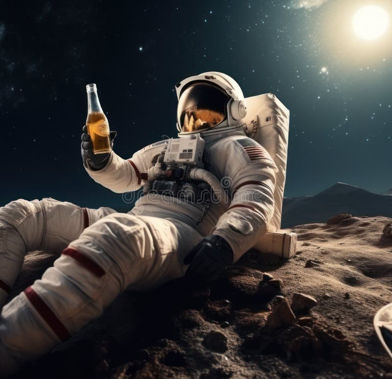 An Astronaut Drinks Some Beer on the Planet. Generative AI Stock ...