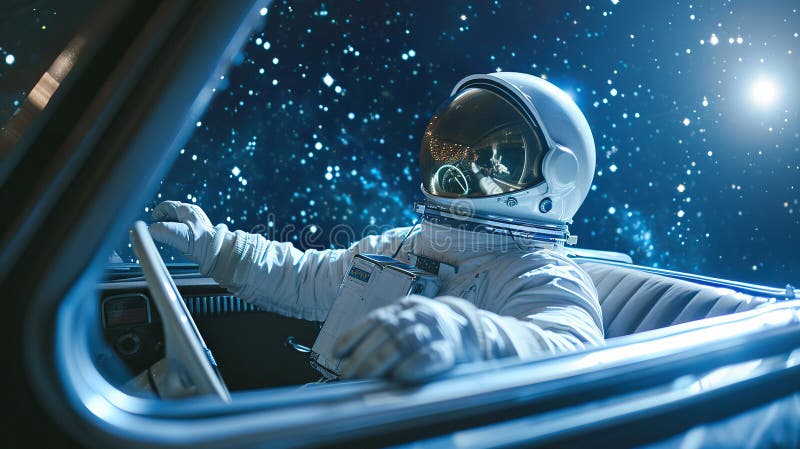 An Astronaut Drive Cabriolet Car in Open Space Galaxy Stock ...