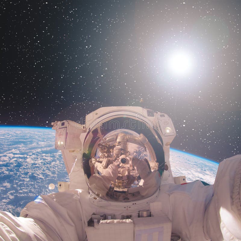 Astronaut and Earth from Space with a Dramatic View. the Elements of ...