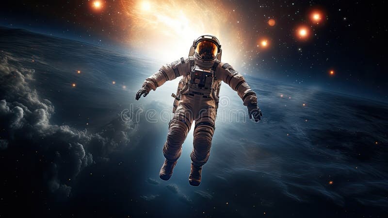 Astronaut earth and stars stock illustration. Illustration of generated ...