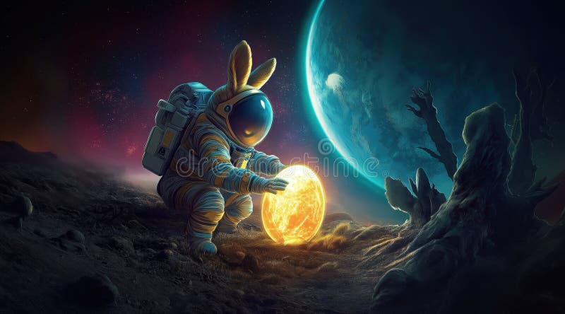 Astronaut Easter Bunny Glowing Egg Space Stock Photos - Free & Royalty ...