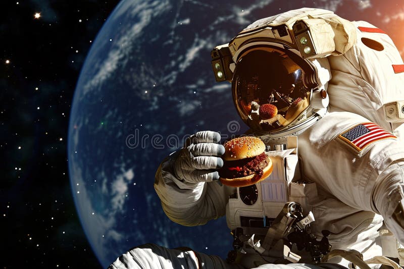 Astronaut Eating Burger in Space Generative AI Stock Illustration ...