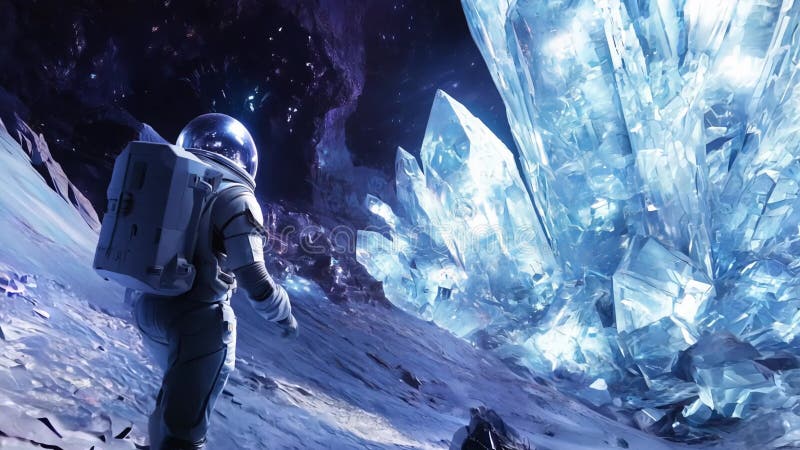 An Astronaut Encountering Beautiful Crystal Formations in Outer Space ...