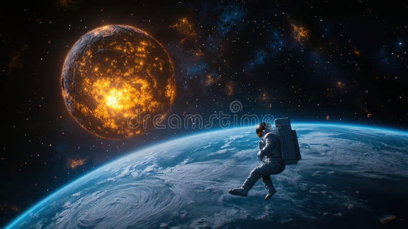 Astronaut Encountering Explosive Solar Activity Outer Space Sci-fi ...