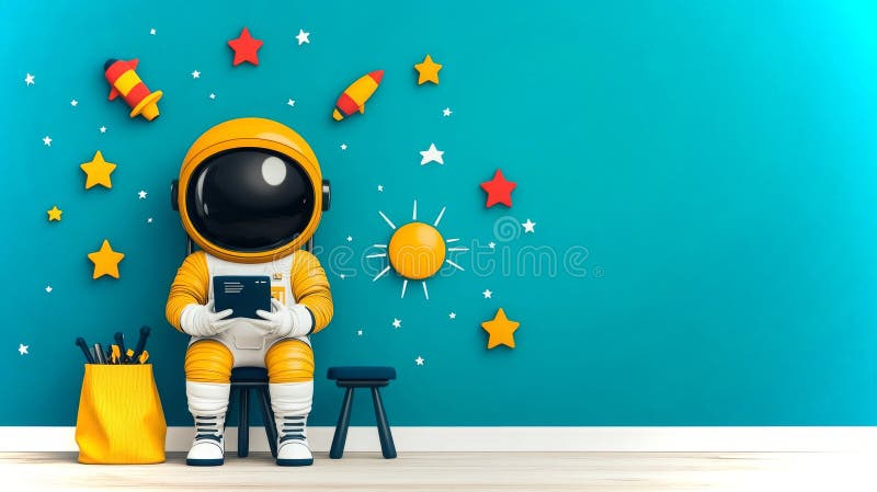Astronaut Engaging with Workout Routine in Vibrant Space-themed ...