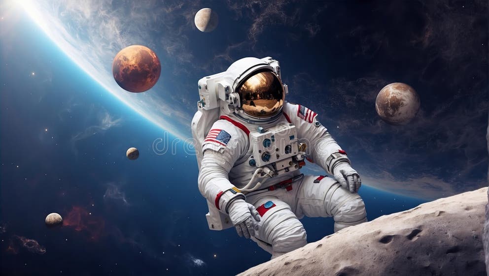 The Astronaut Float in the Space Stock Illustration - Illustration of ...