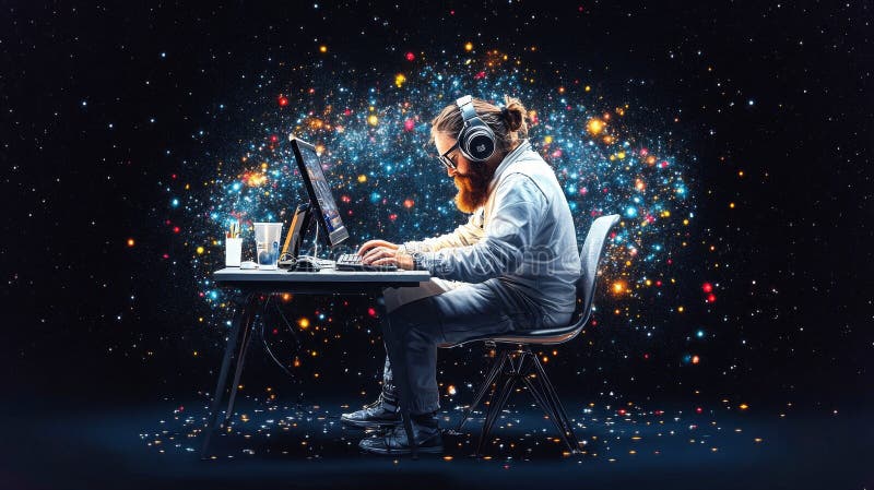 Astronaut Explores Advanced Technology while Sitting at a Computer in a ...