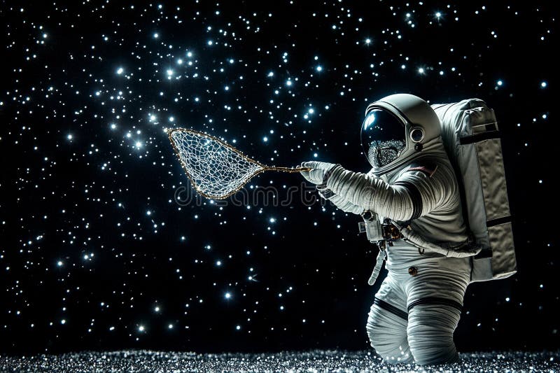 Astronaut Explores a Galaxy while Using a Net To Catch Stars in a ...