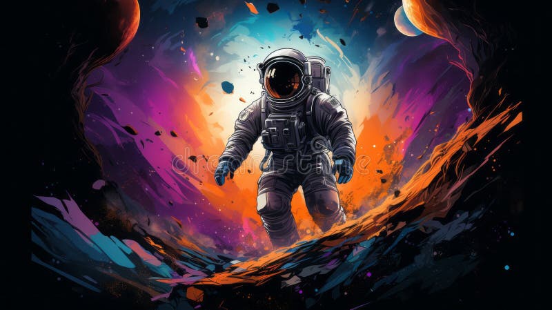 Astronaut Explores Outer Dark Space Illustration . AI Generated Stock ...
