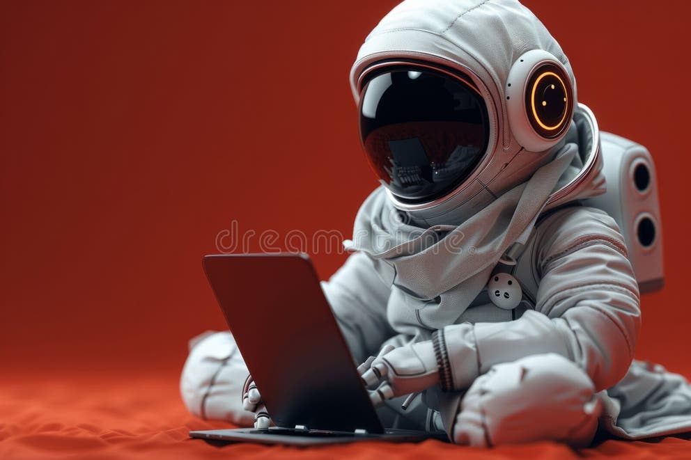 An Astronaut Explores Space Using a Laptop on Mars, Pushing Boundaries ...