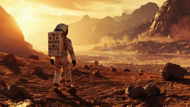 Astronaut Exploring an Alien Landscape Stock Illustration ...
