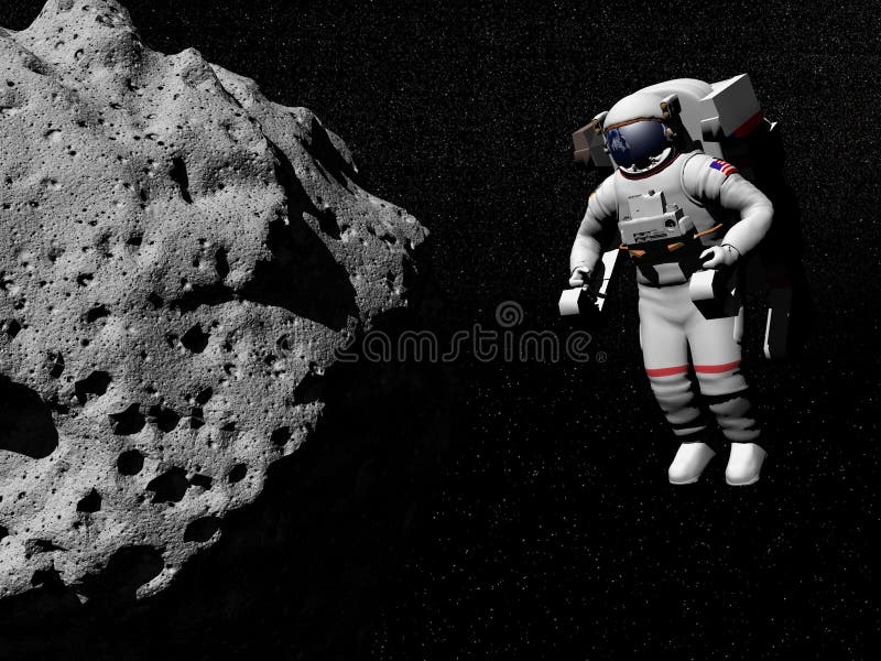 Astronaut Exploring Asteroid - 3D Render Stock Illustration ...