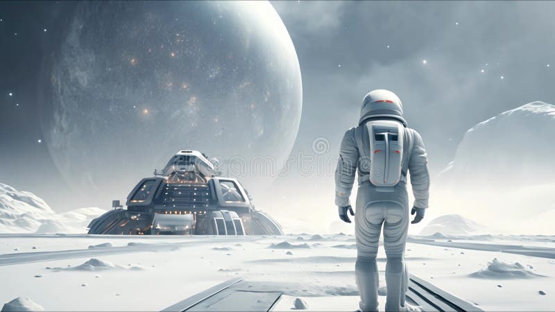 Astronaut Exploring an Exoplanet. Sci-fi Colonist in Spacesuit Walks on ...