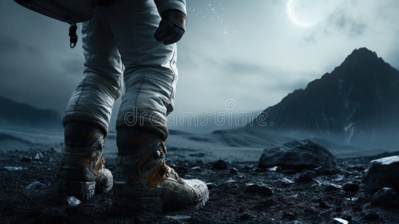 Astronaut Exploring an Exoplanet. Sci-fi Colonist in Spacesuit Walks on ...