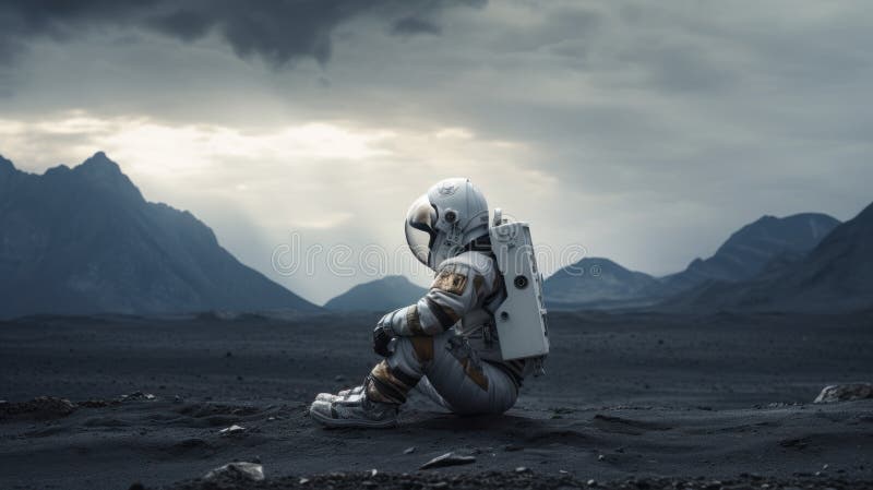 Astronaut Exploring an Exoplanet. Sci-fi Colonist in Spacesuit Walks on ...