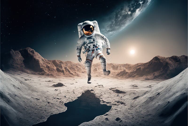 Astronaut Exploring and Floating on Moon, Created Using Generative Ai ...
