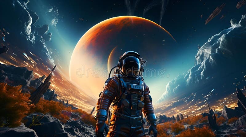 Astronaut Exploring a Foreign Planet, AI-generated. Stock Illustration ...